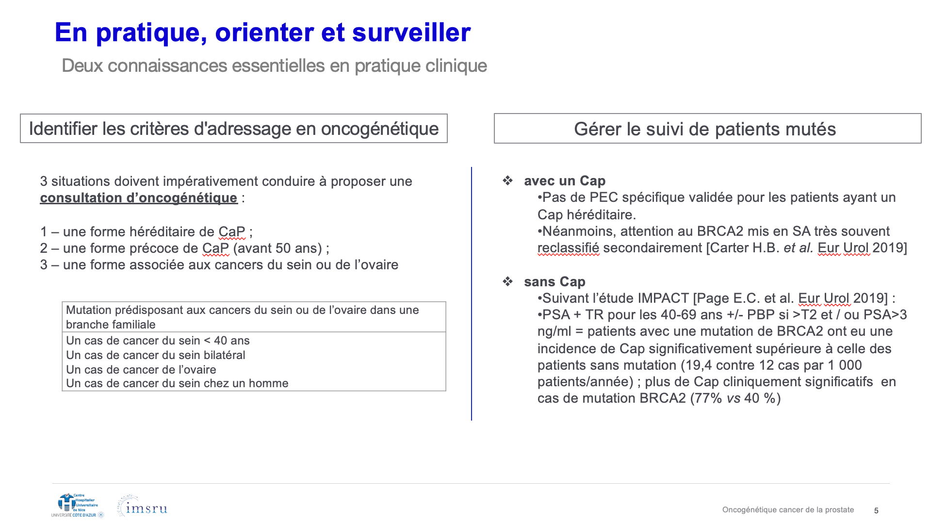 Cours sur “L’oncogénétique des cancers de prostate en pratique clinique ...